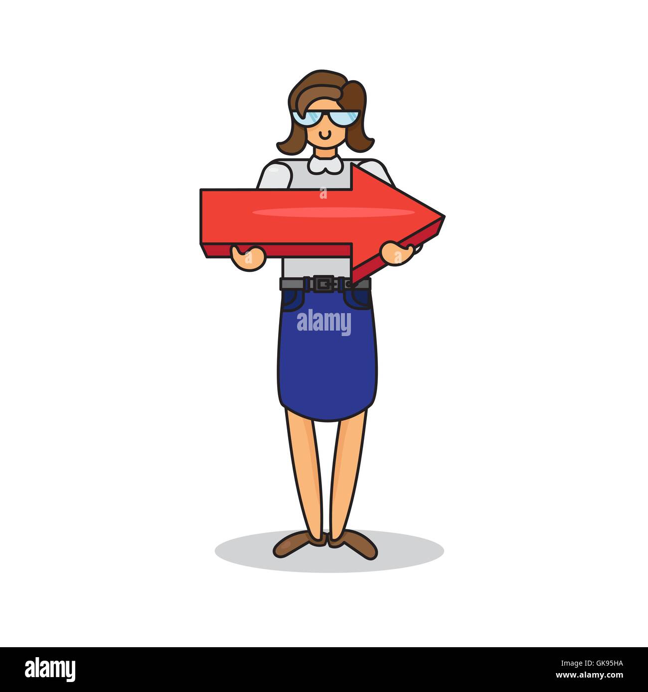 Employee or manager with big arrow in hands. Human with pointer. Vector ...