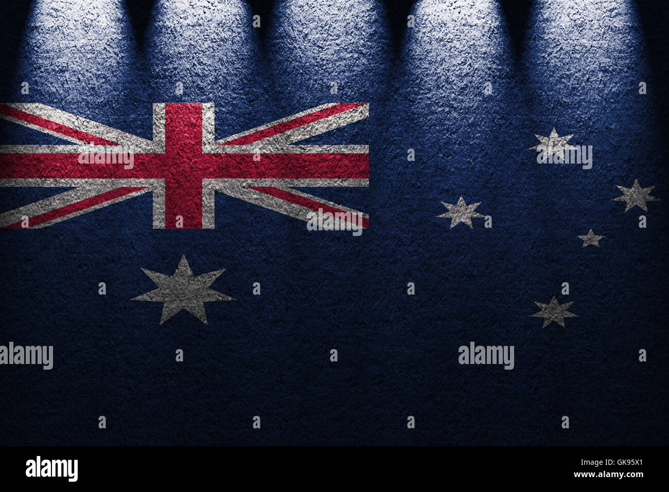 dark wall five lights background with blending Australia flag Stock ...