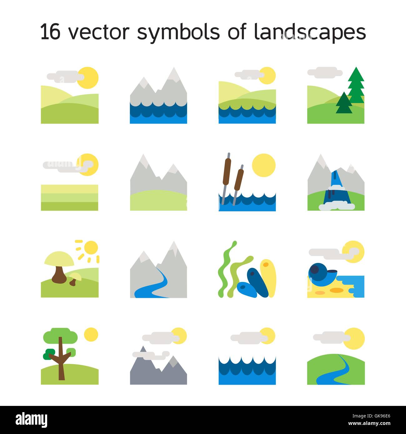 Landscape icons collection. Nature symbols and paysages in rectangle ...