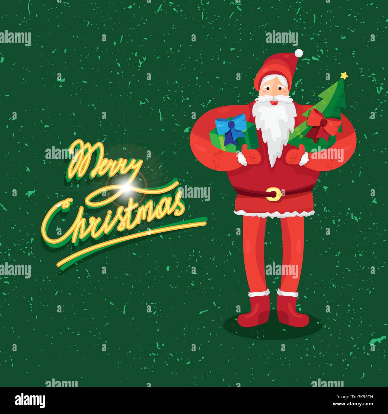 Merry Christmas greeting with Santa Claus or Father Frost with gift and ...