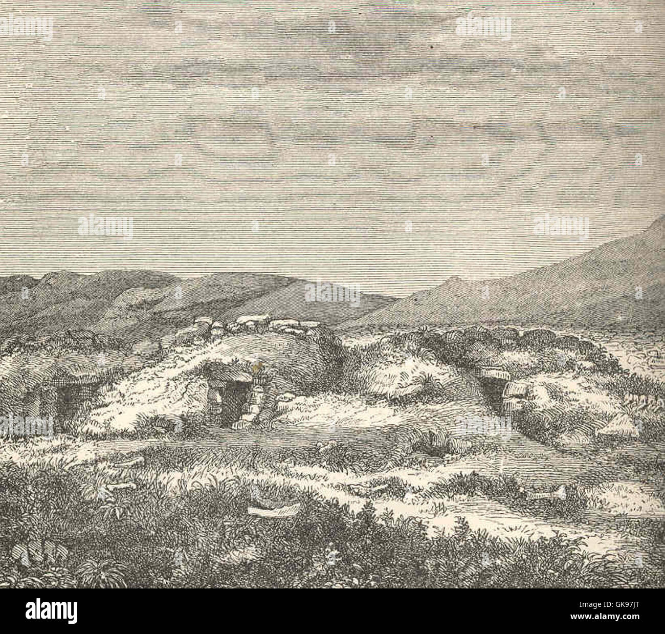 This image depicts the remains of ruined Eskimo huts on Sabine Island ...