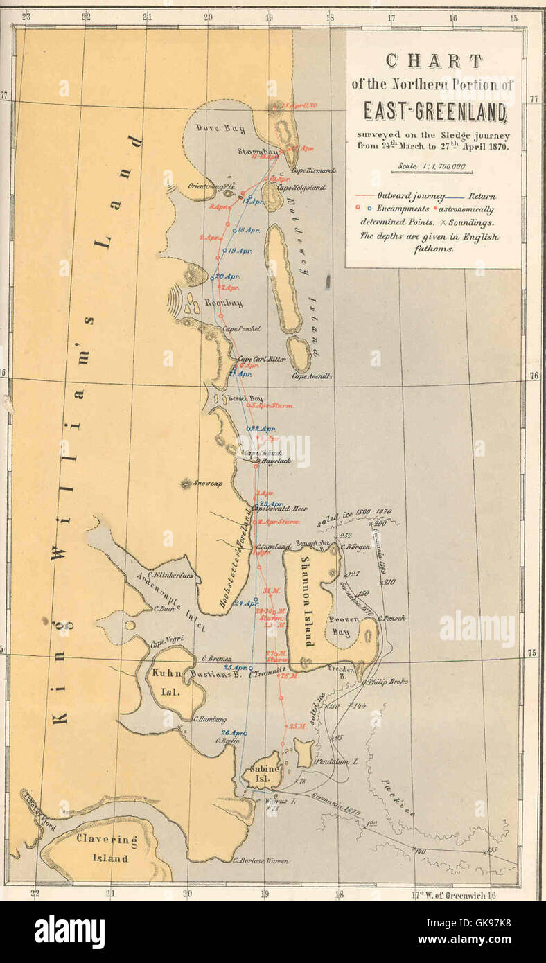 This historical chart provides detailed mapping of East Greenland's ...