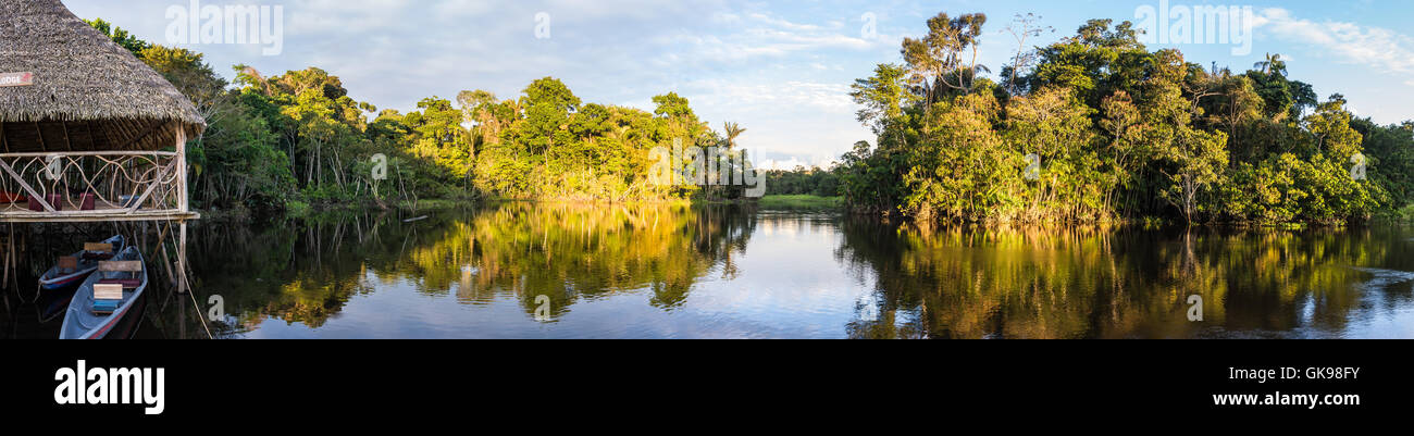 panoramic view of Sani Lodge, an eco-lodge located near Rio Napo in the ...