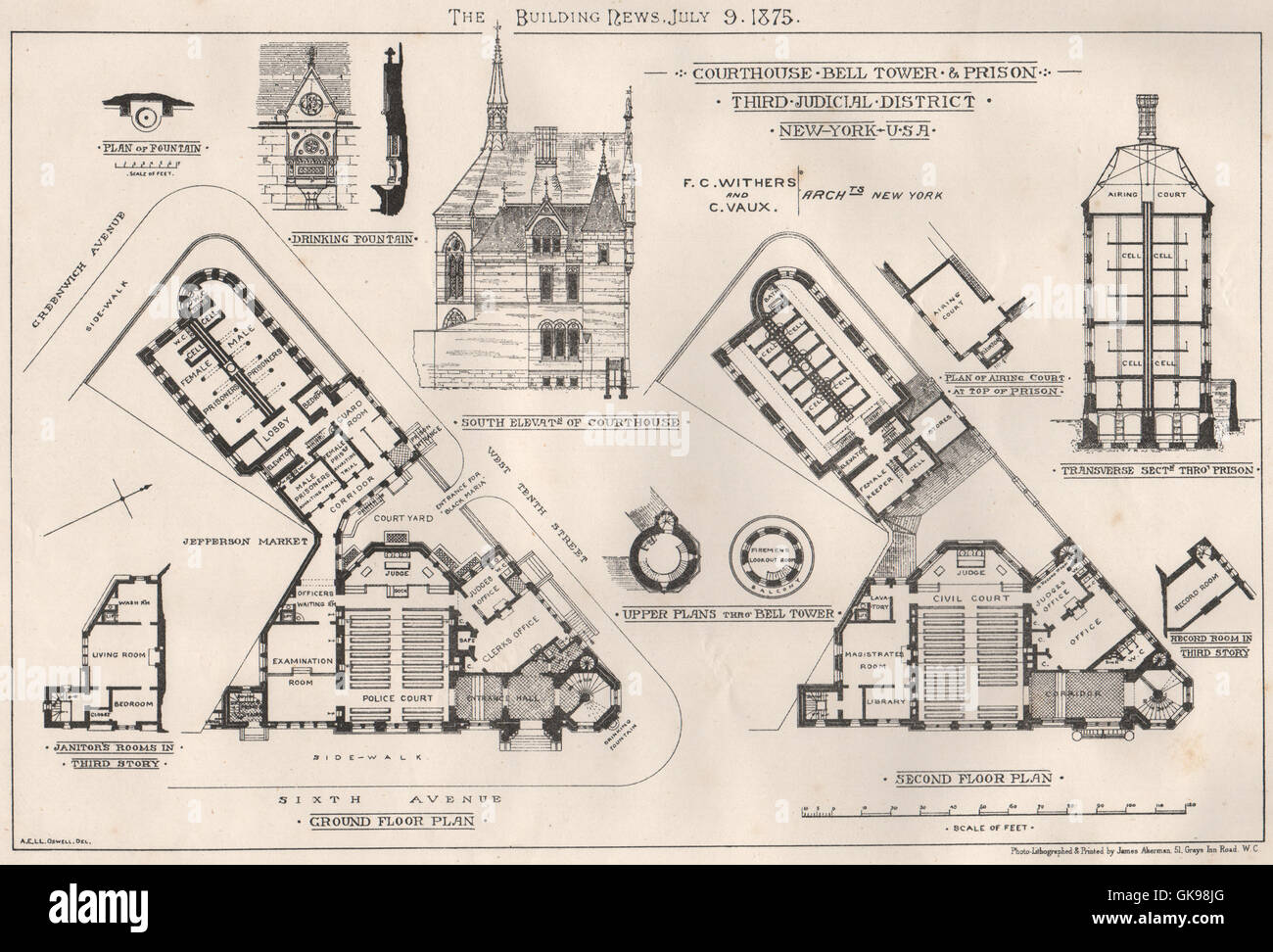 Courthouse, bell tower & prison, Third Judicial District, New York ...