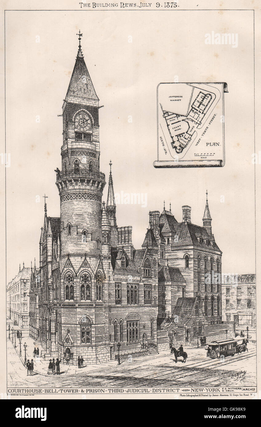 Courthouse, bell tower & prison; Third Judicial District, New York ...