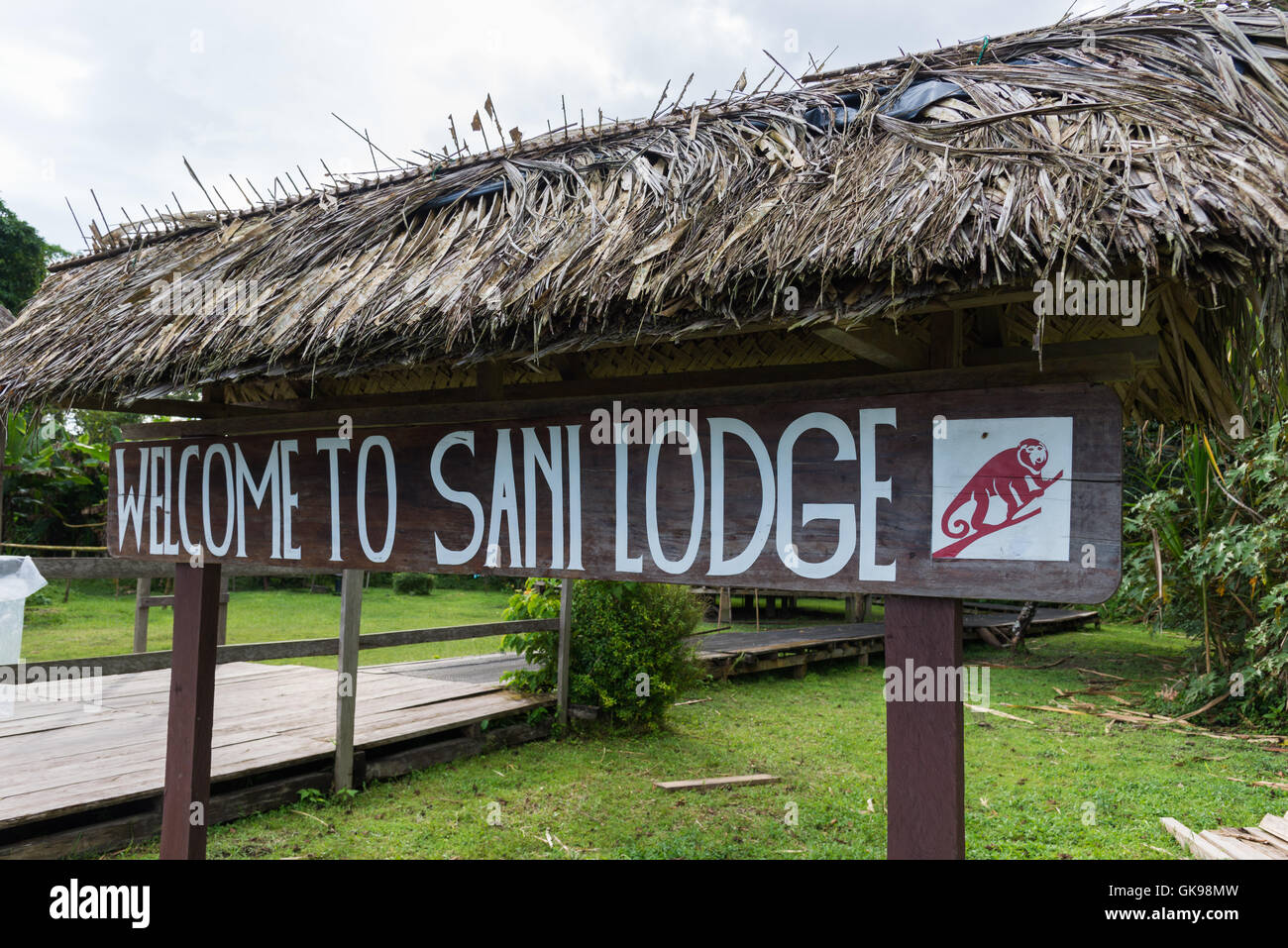 Welcome to Sani Lodge sign by Rio Napo. Yasuni National Park, Ecuador ...