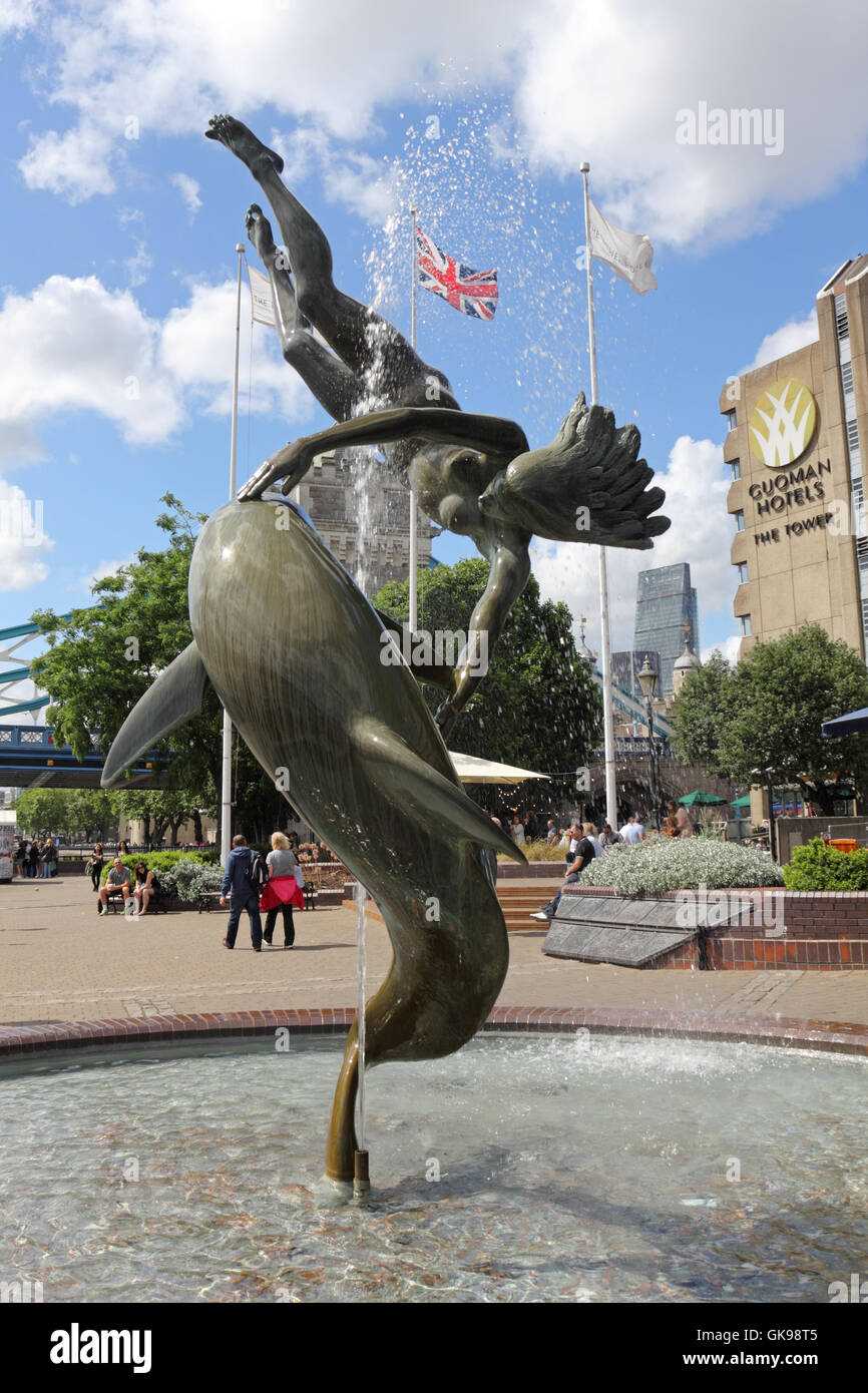 David Wynne's 'Girl with a Dolphin' statue near Tower Bridge, London ...