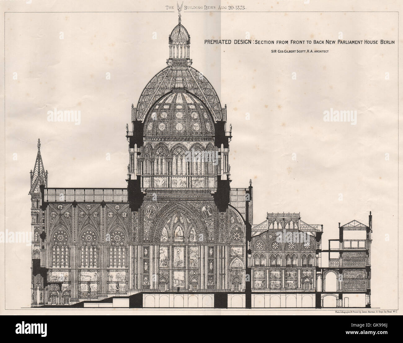 New Parliament House design, Berlin; Sir Geo. Gilbert Scott Architect ...