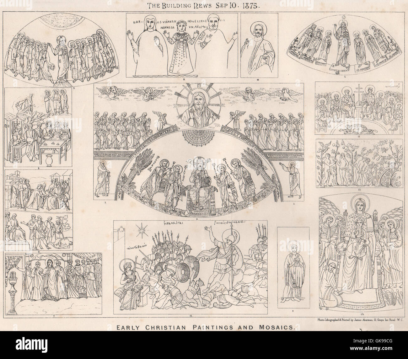 Early Christian paintings and mosaics. Religious, antique print 1875 ...