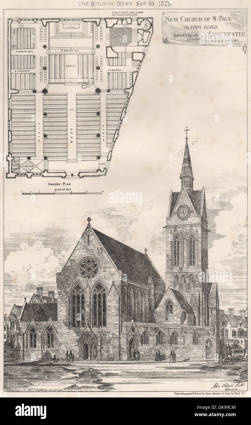 St Paul's church, Oldham Road, Manchester, Spring Gardens; John Scott Archt 1875 Stock Photo - Alamy
