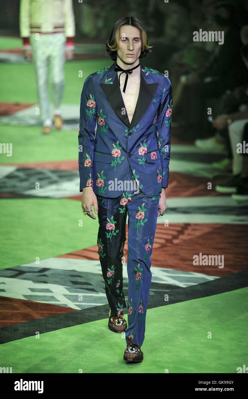 Milan Fashion Week Men's S/S 2017 - Gucci - Catwalk Featuring: Model ...