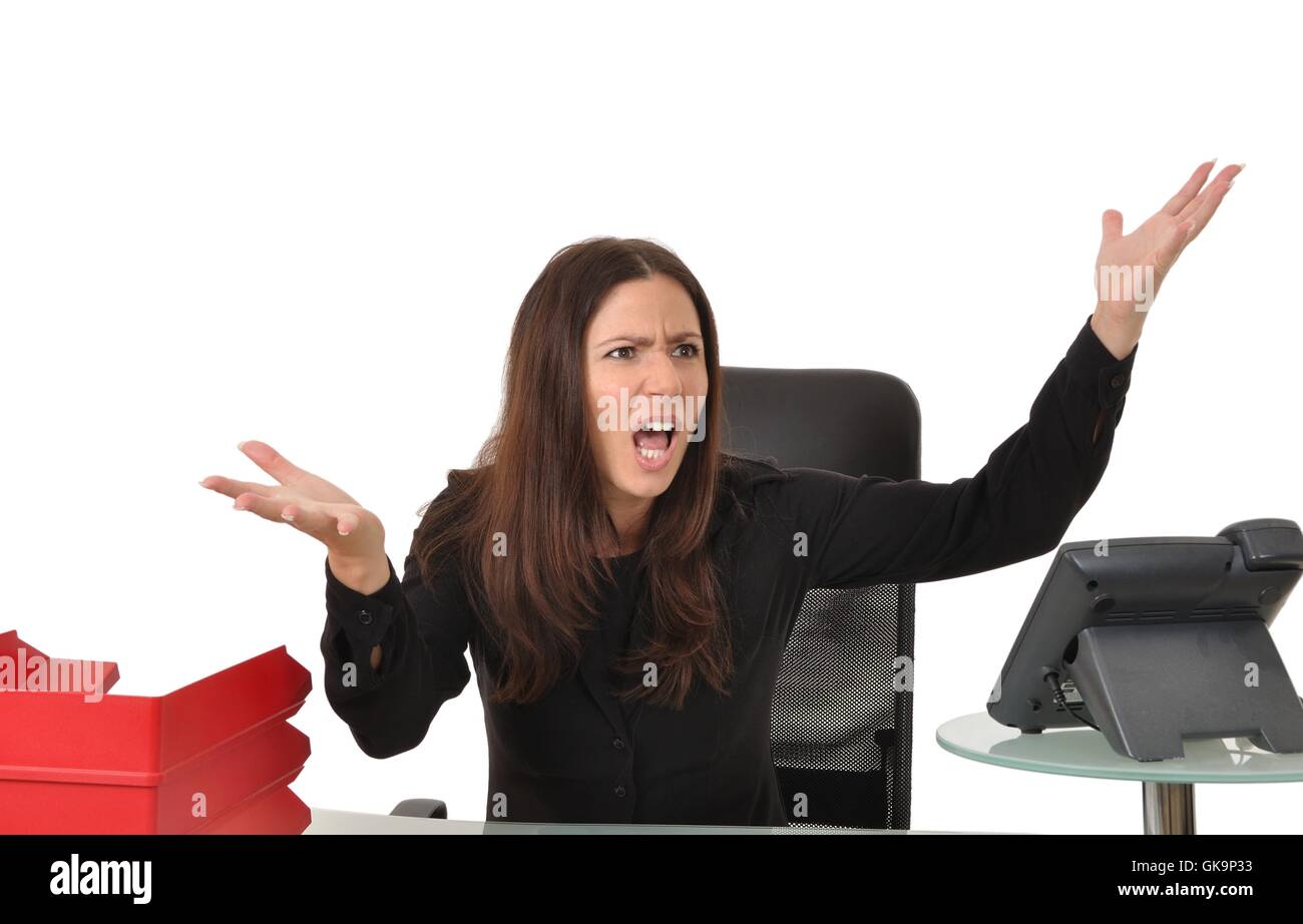 woman screaming at the desk Stock Photo - Alamy