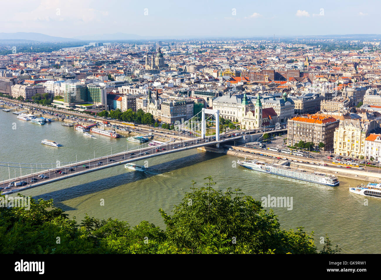 View of the Danube and Gellert Hill Szechenyi Chain Bridge and the ...