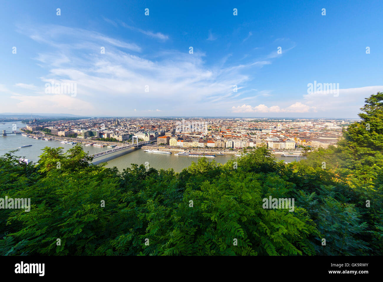 View of the Danube and Gellert Hill Szechenyi Chain Bridge and the ...