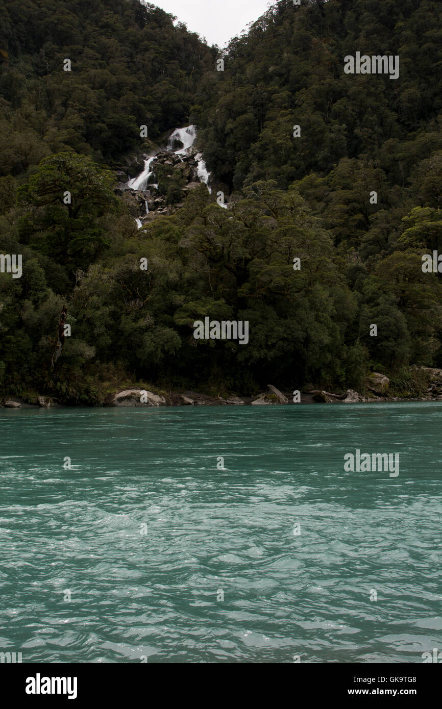 The Roaring Billy Falls are roaring into the Haast River just a 20 ...