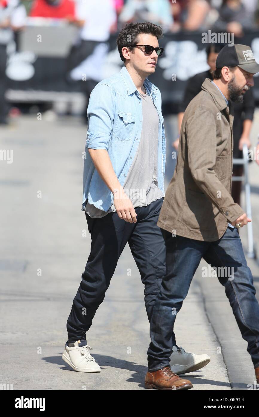 John Mayer seen at the ABC studios and performing on Jimmy Kimmel Live ...