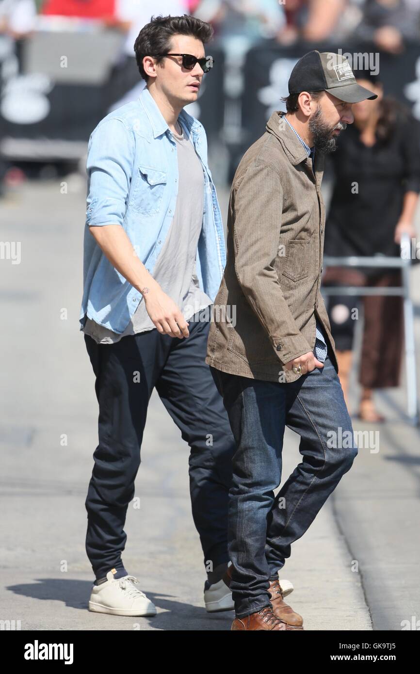 John Mayer seen at the ABC studios and performing on Jimmy Kimmel Live ...