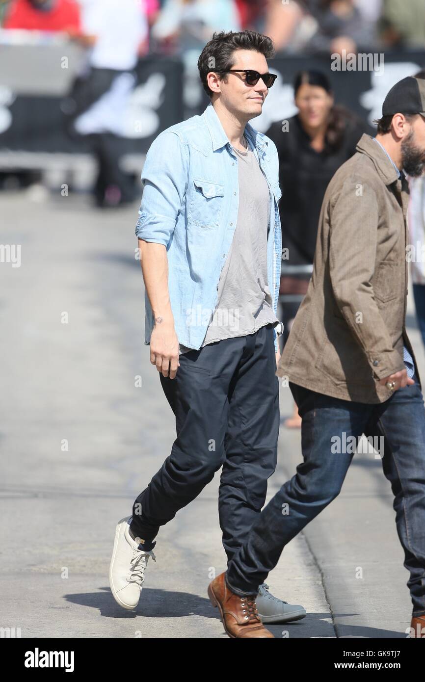 John Mayer seen at the ABC studios and performing on Jimmy Kimmel Live ...