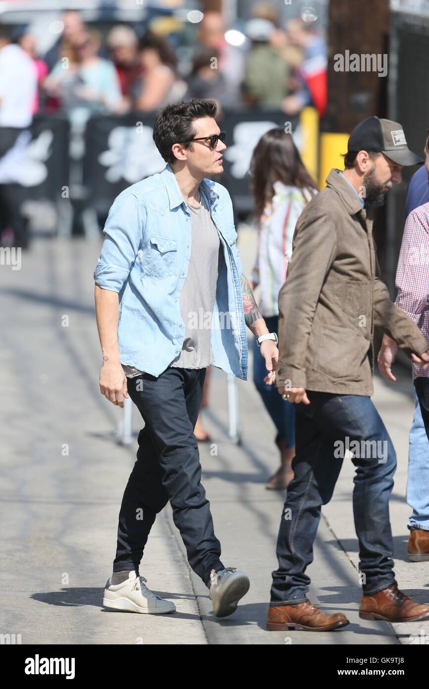 John Mayer seen at the ABC studios and performing on Jimmy Kimmel Live ...