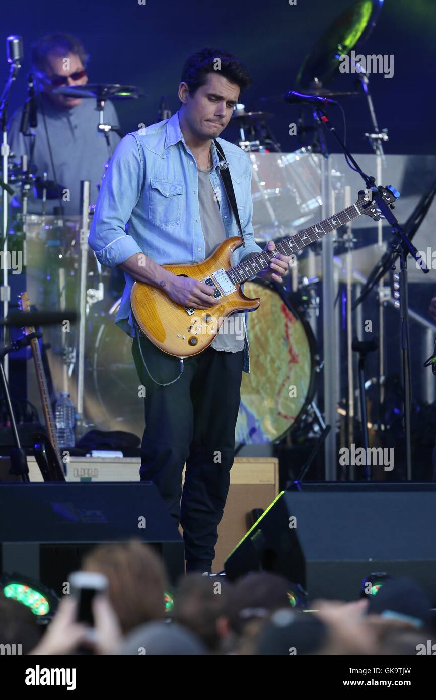 John Mayer seen at the ABC studios and performing on Jimmy Kimmel Live ...
