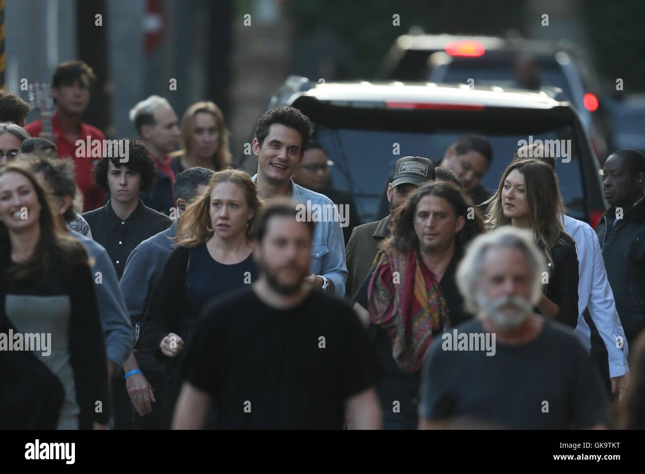John Mayer seen at the ABC studios and performing on Jimmy Kimmel Live ...