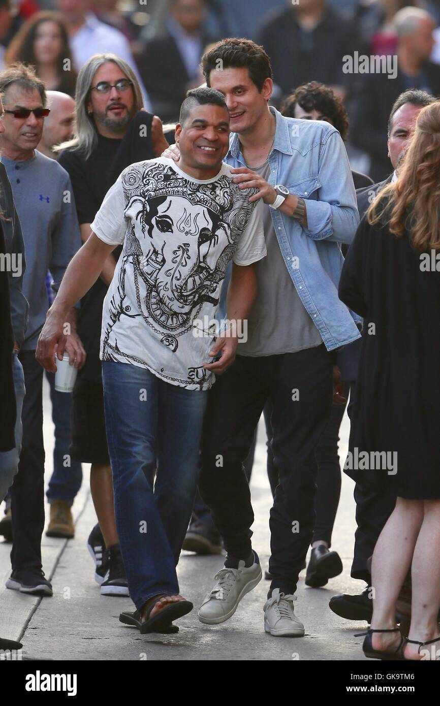 John Mayer seen at the ABC studios and performing on Jimmy Kimmel Live ...