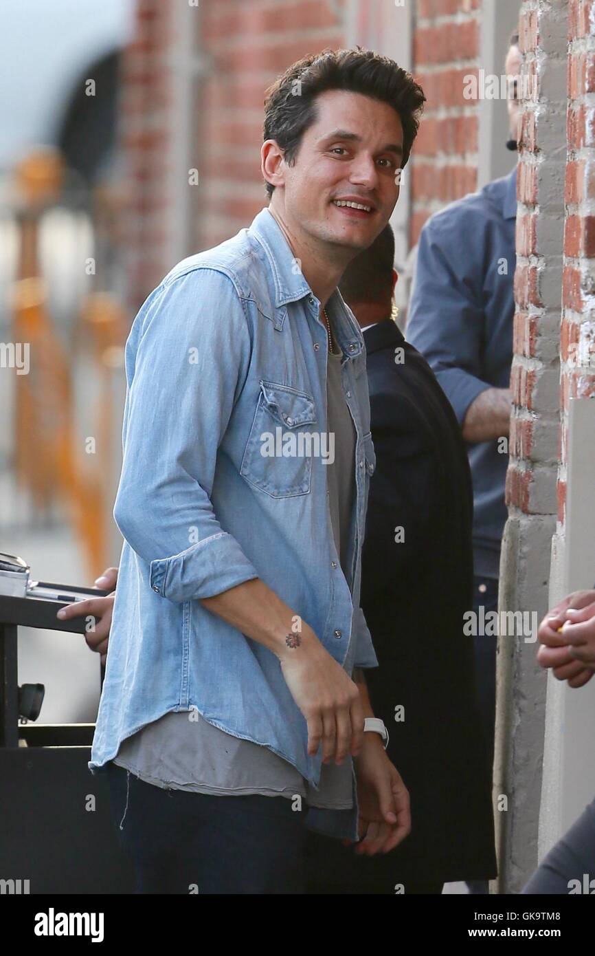 John Mayer seen at the ABC studios and performing on Jimmy Kimmel Live ...