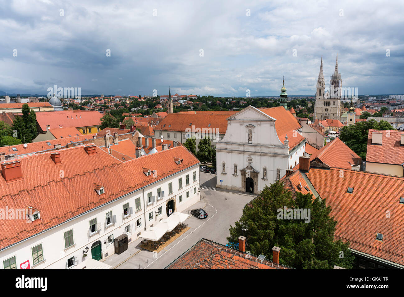 In the main square, Croatia, Zagreb, the capital of Europe aerial view ...