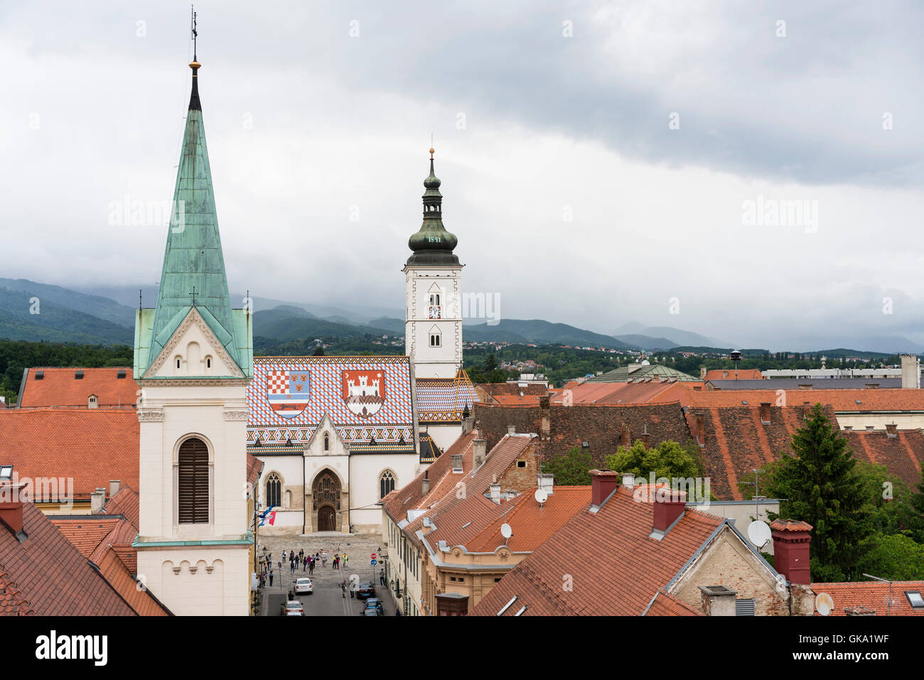 In the main square, Croatia, Zagreb, the capital of Europe aerial view ...