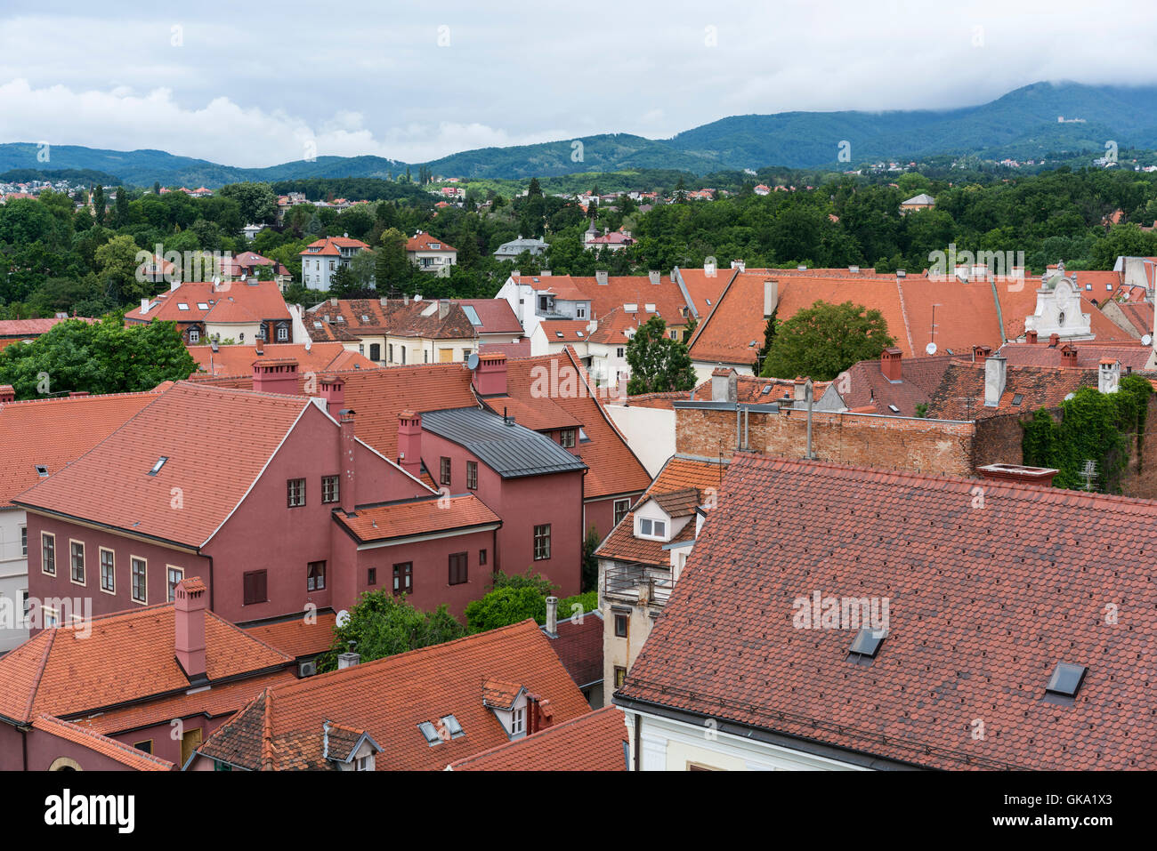 In the main square, Croatia, Zagreb, the capital of Europe aerial view ...