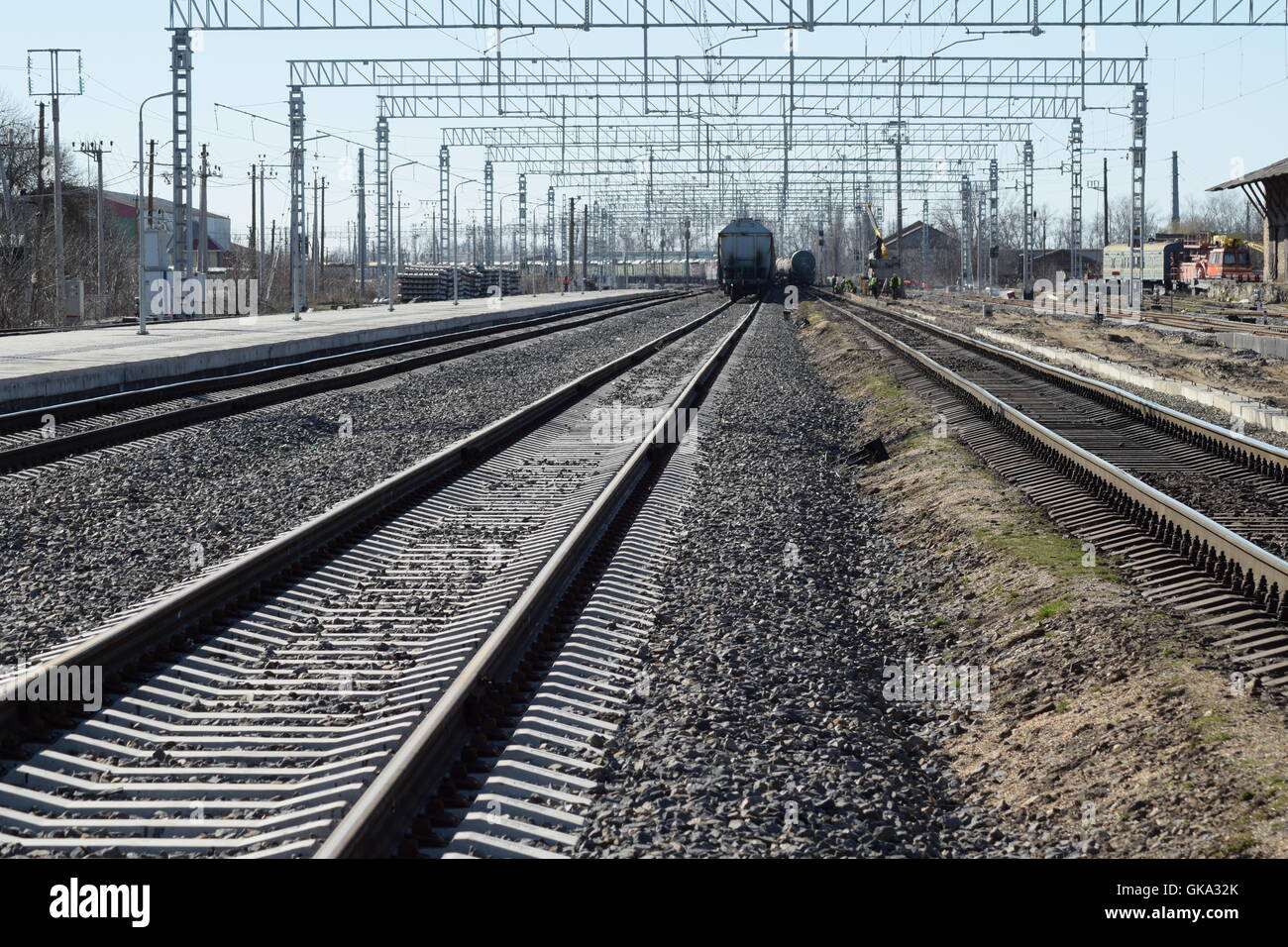 Railroad tracks at the train station. The new railway Stock Photo - Alamy