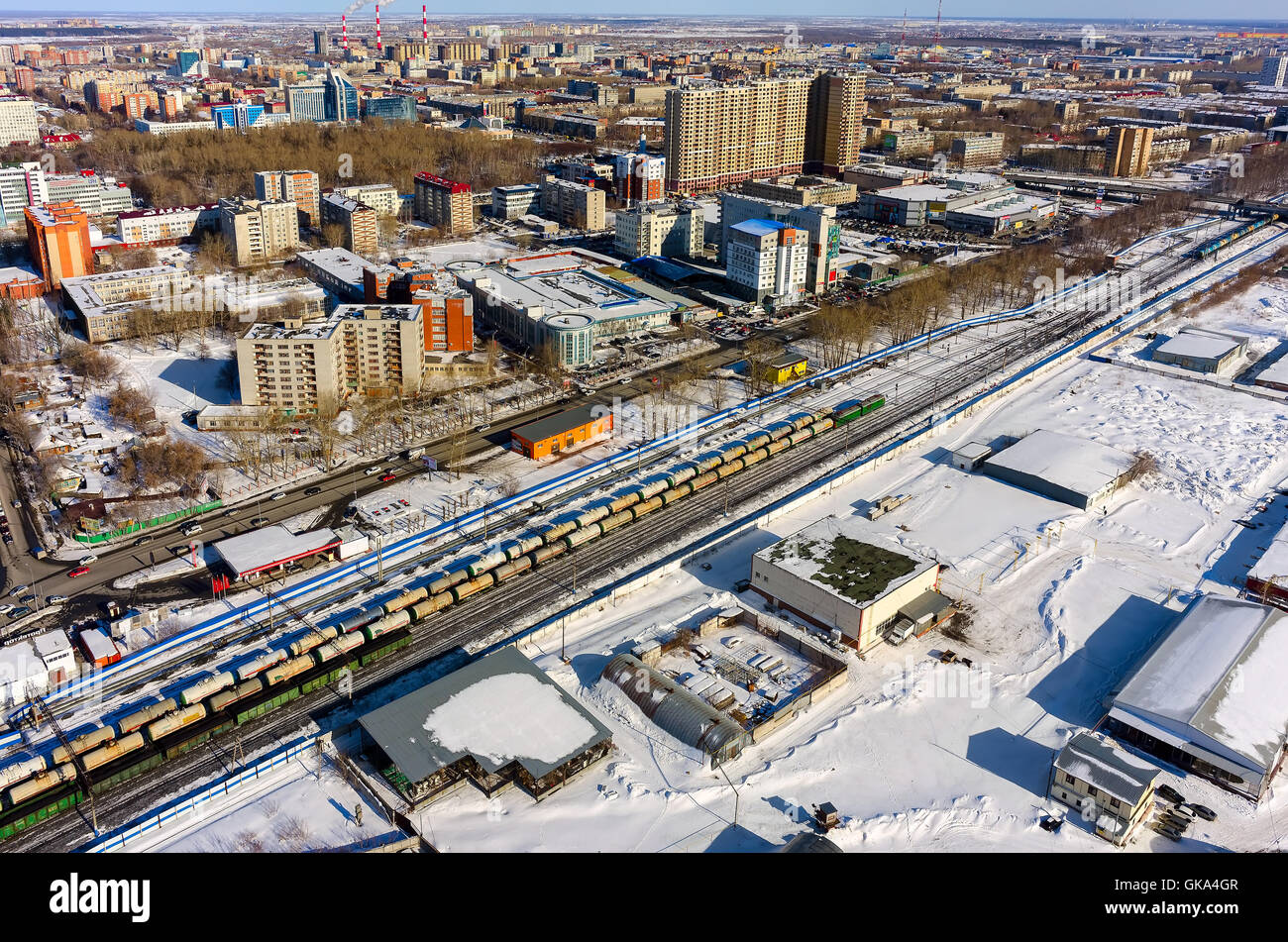 Train between districts of Tyumen city. Russia Stock Photo - Alamy