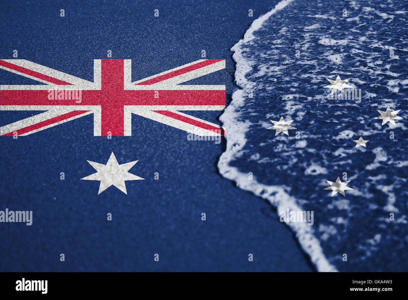 Sand and sea wave background or texture with blending Australia flag ...