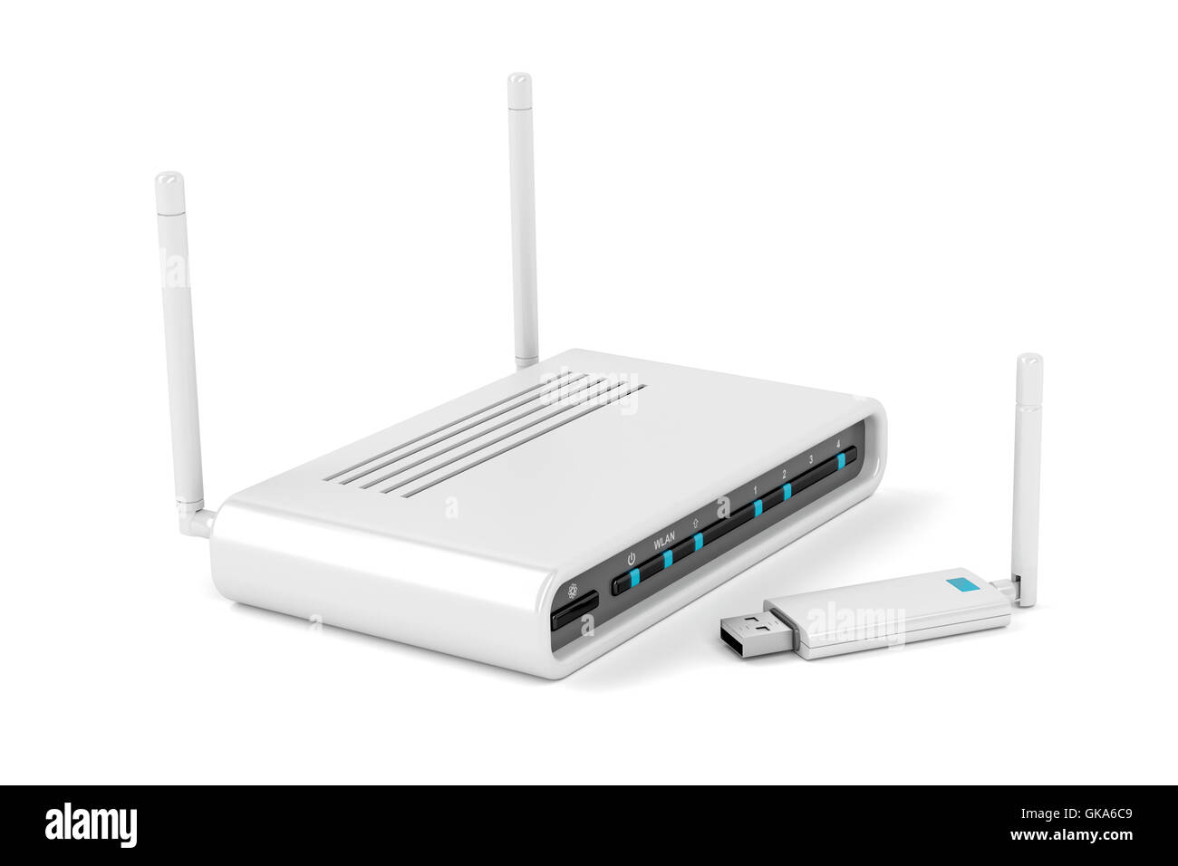 Usb wireless network adapter and router on white background Stock Photo ...