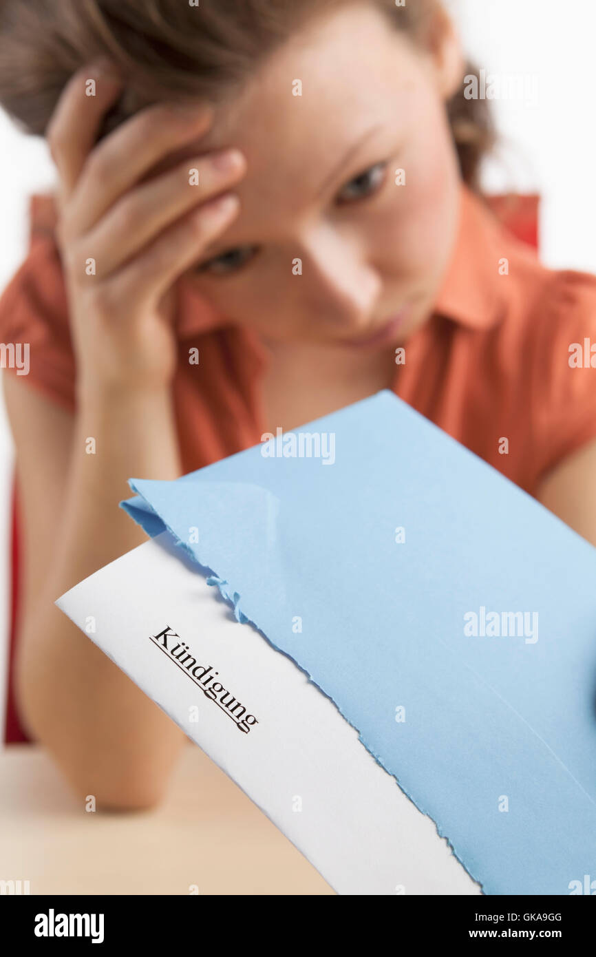 young woman has received notice Stock Photo - Alamy