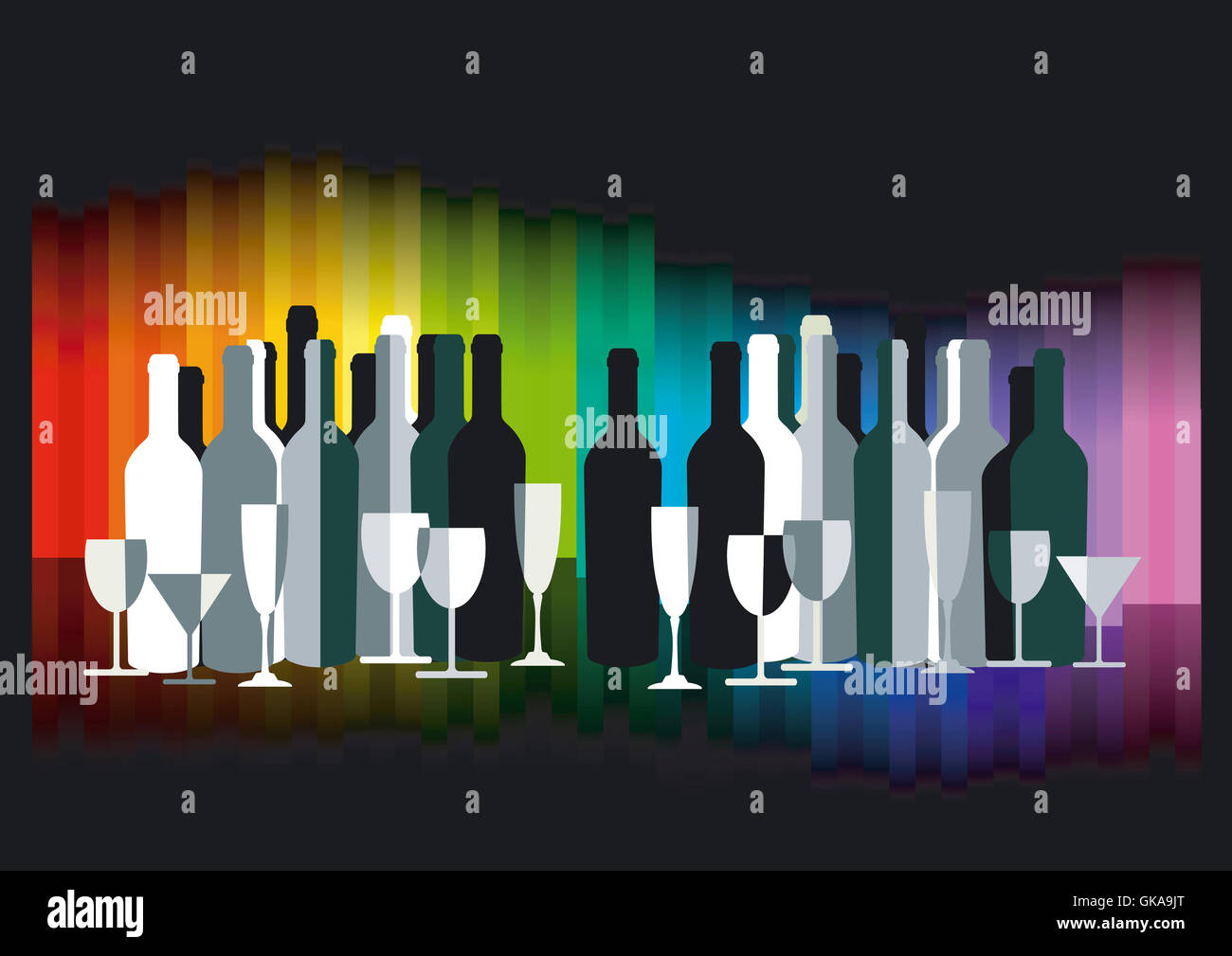 colored bar with bottles and glasses on black Stock Photo - Alamy