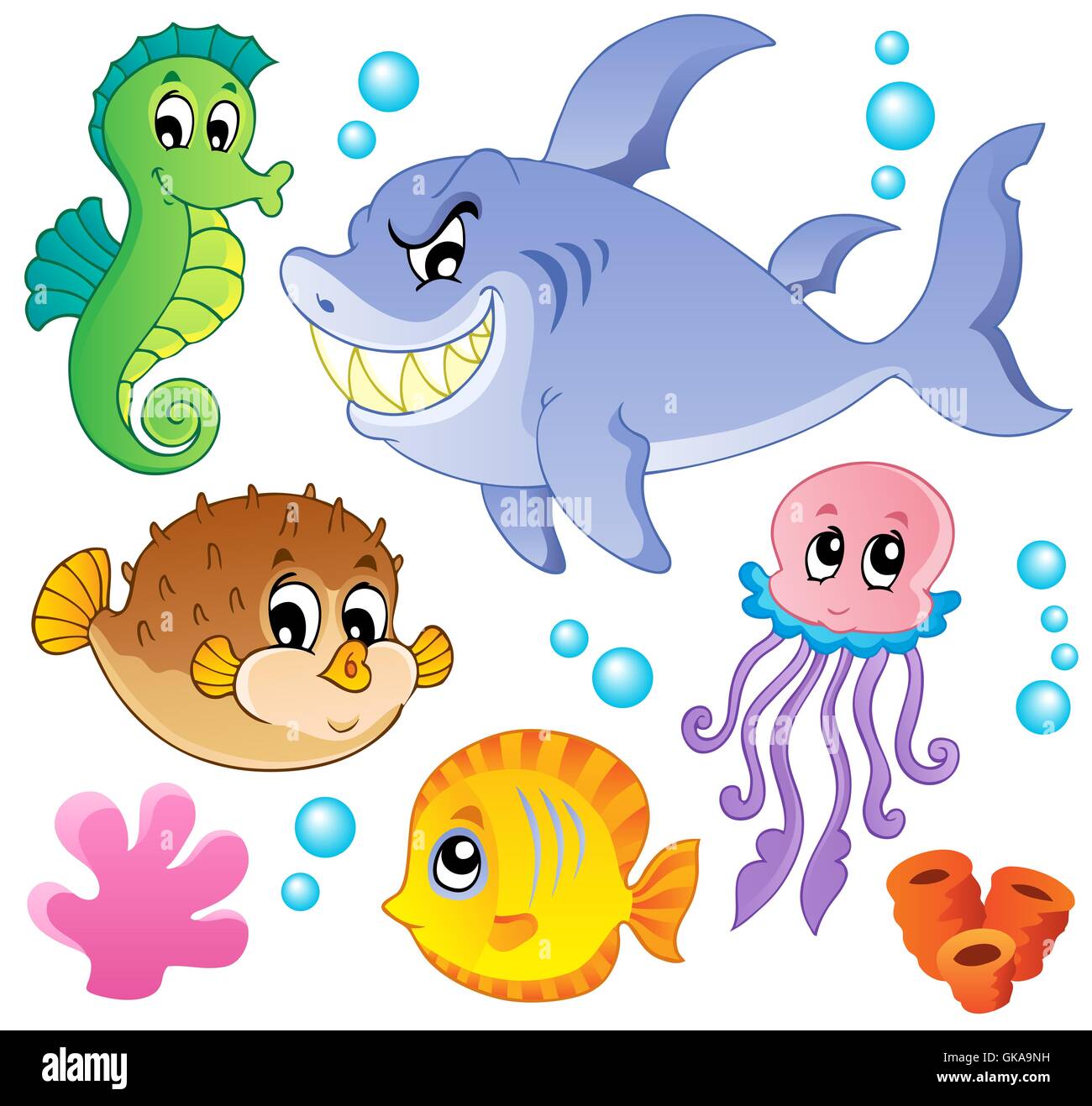 Set of sea and ocean animals and fishes hi-res stock photography and ...