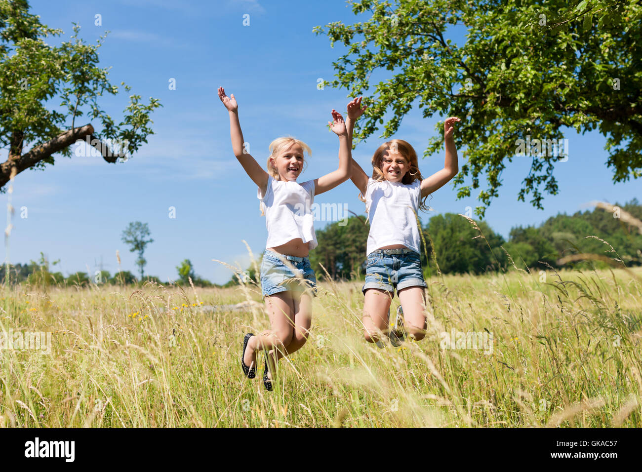 happy children in a meadow Stock Photo - Alamy