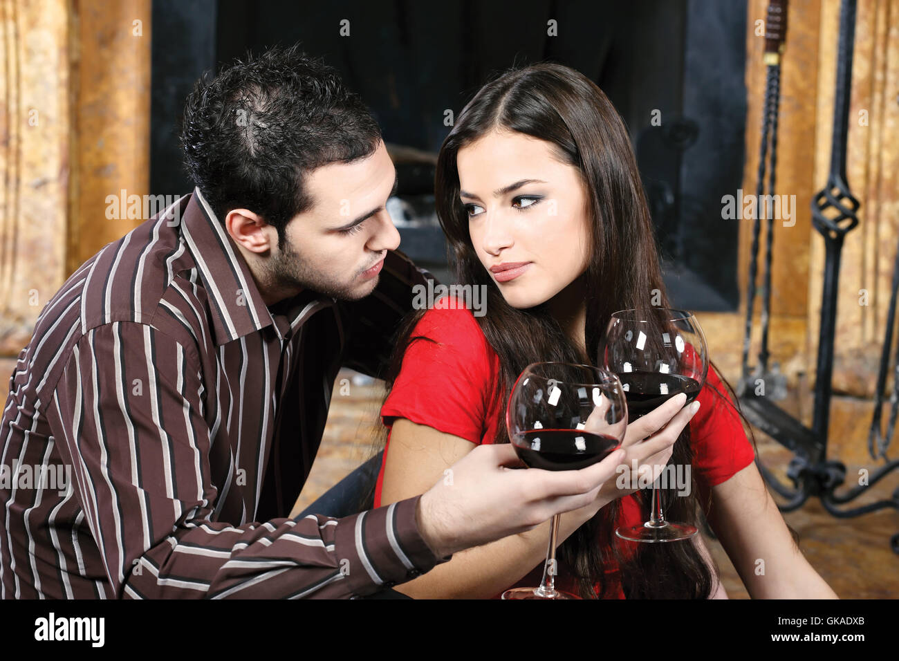 romantic wine fireplace Stock Photo - Alamy