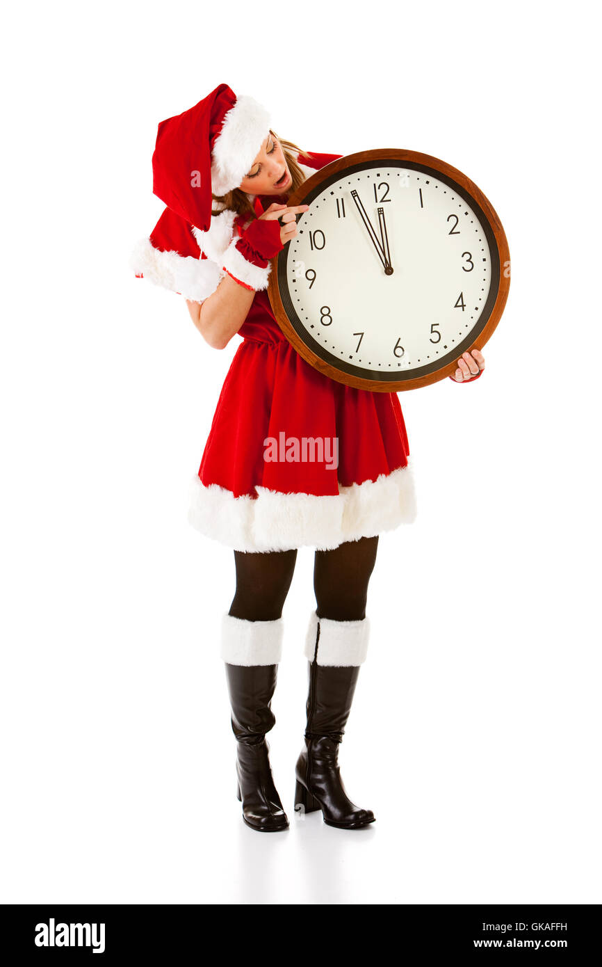 Caucasian female dressed in a cute Santa elf outfit Stock Photo - Alamy