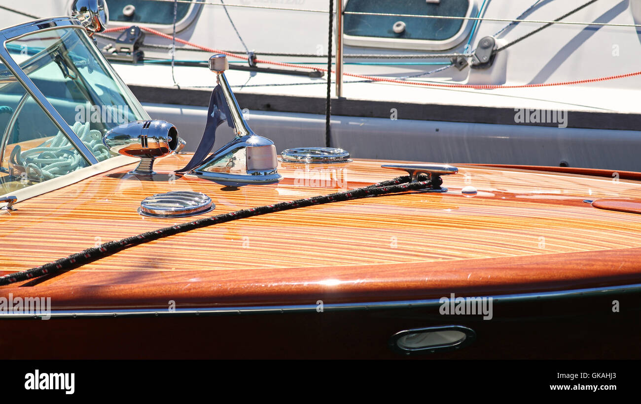 Wooden boat deck detail Stock Photo - Alamy