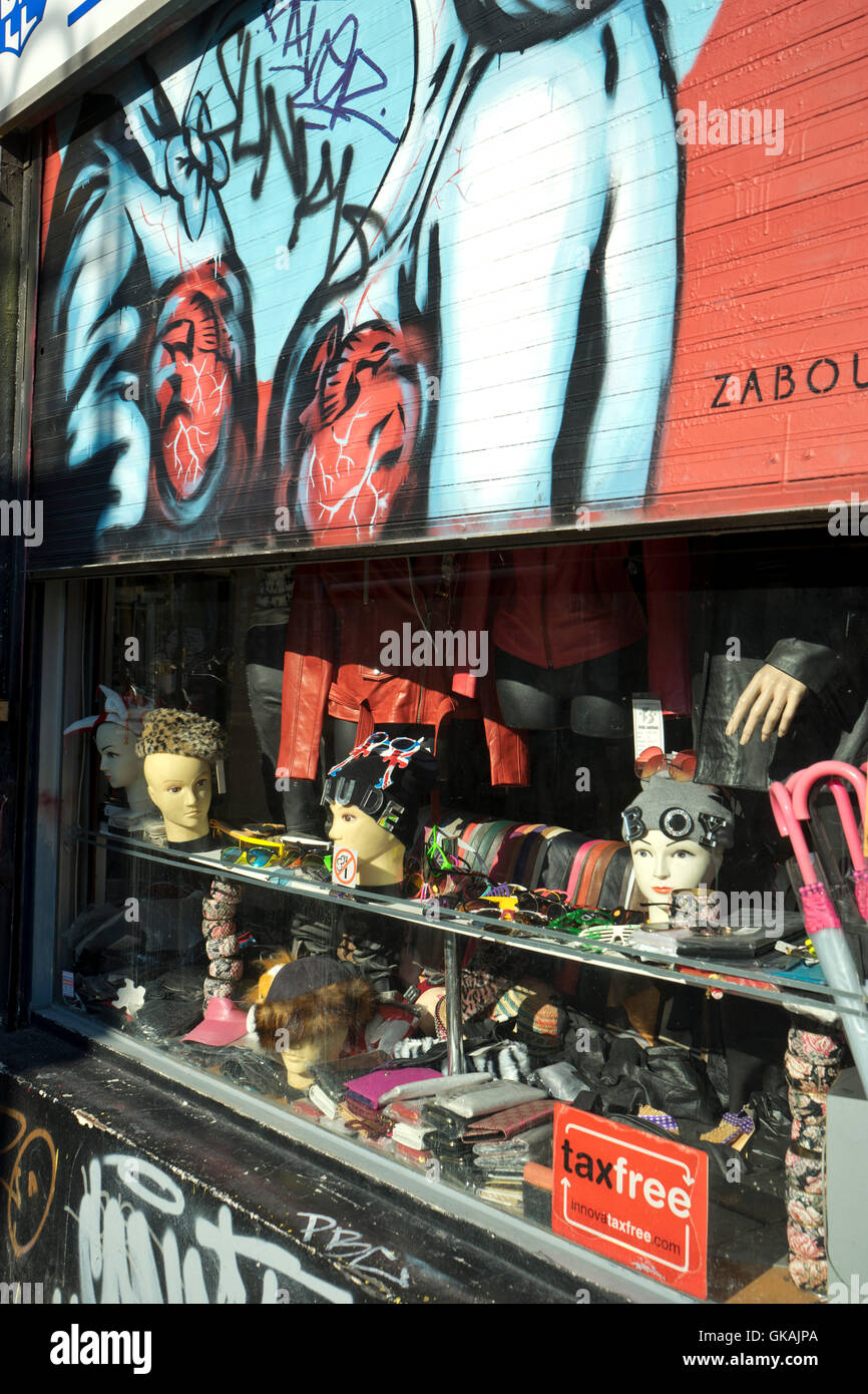 Wall with graffiti and shop window in Shoreditch, Brick Lane. London.UK ...