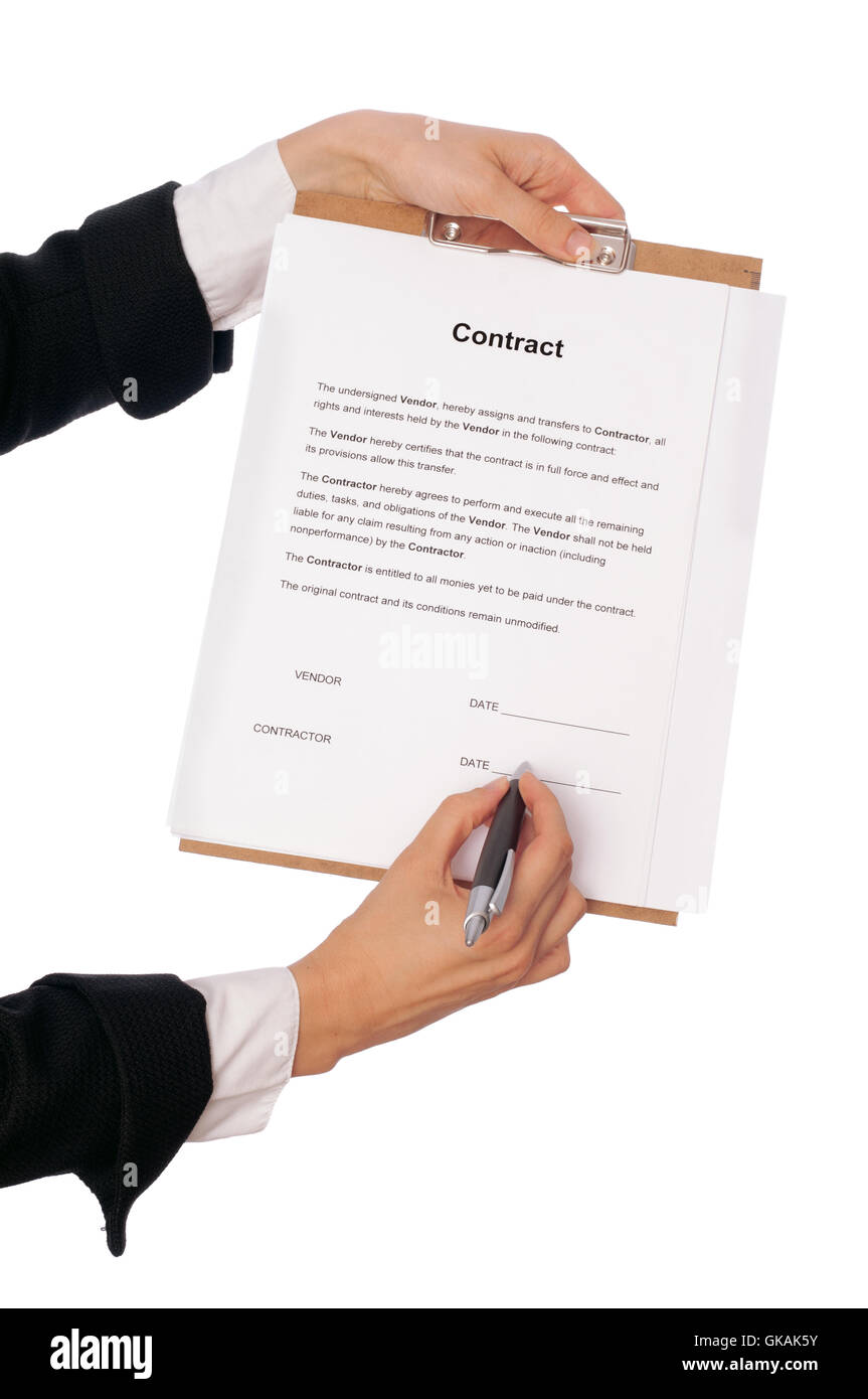 Hand signing contract Cut Out Stock Images & Pictures - Alamy