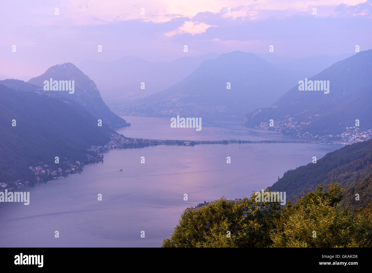 Lugano, Switzerland. View at lake of Lugano at sunset Stock Photo - Alamy