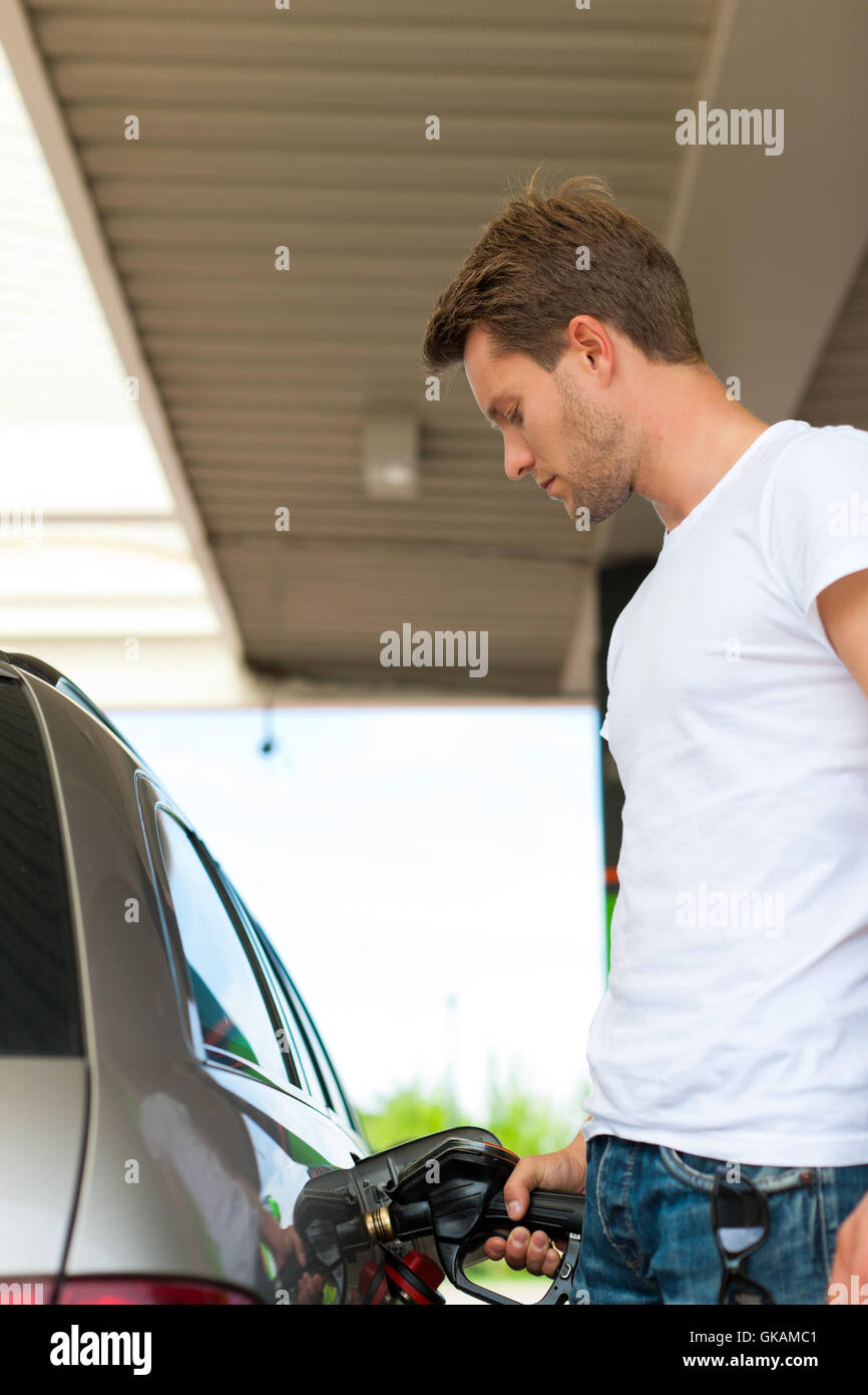 filling up with car at petrol station Stock Photo - Alamy