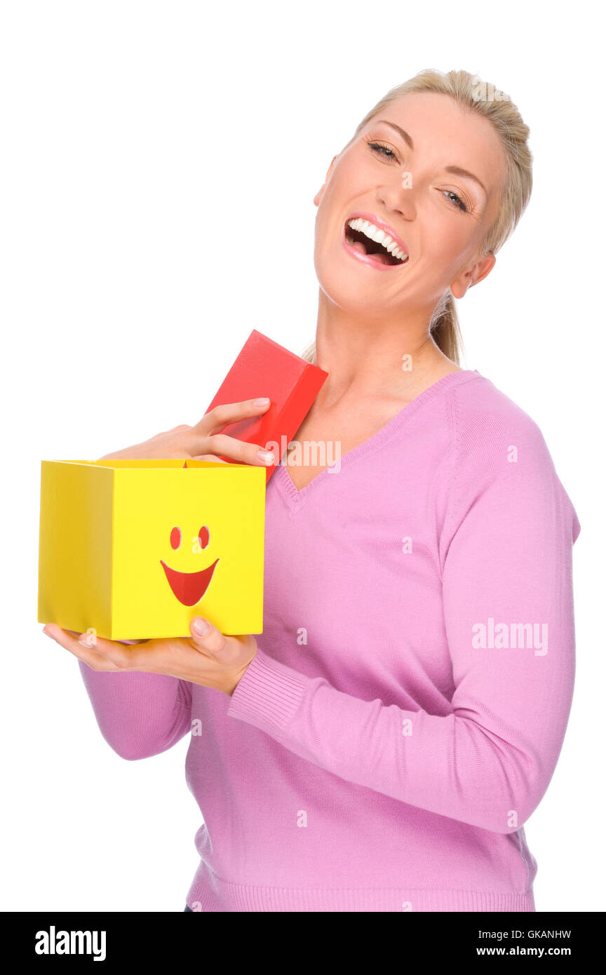 young woman with a box Stock Photo - Alamy