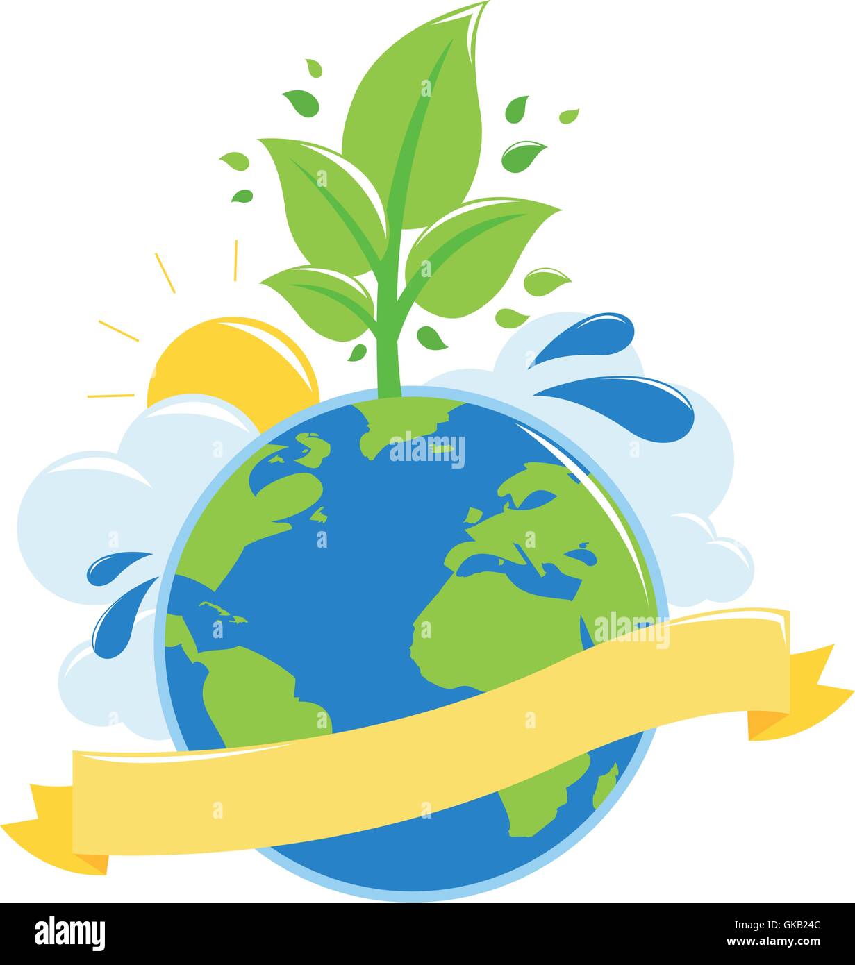 Planet Earth with a growing healthy tree, the sun, water and clouds ...