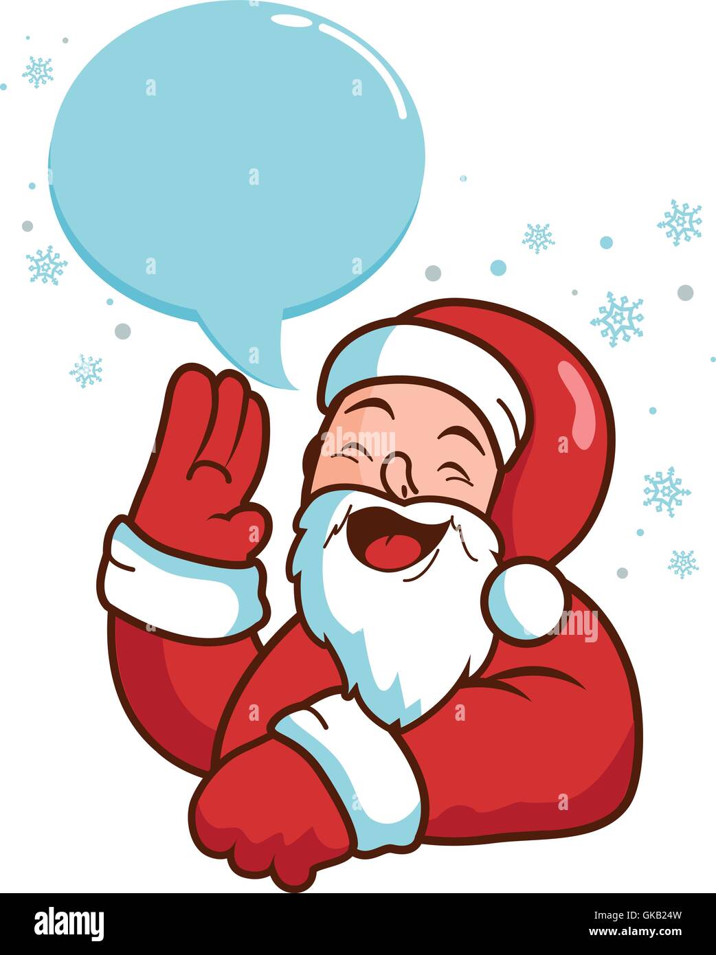 Christmas message, holiday wishes. Happy cartoon Santa Claus with a ...