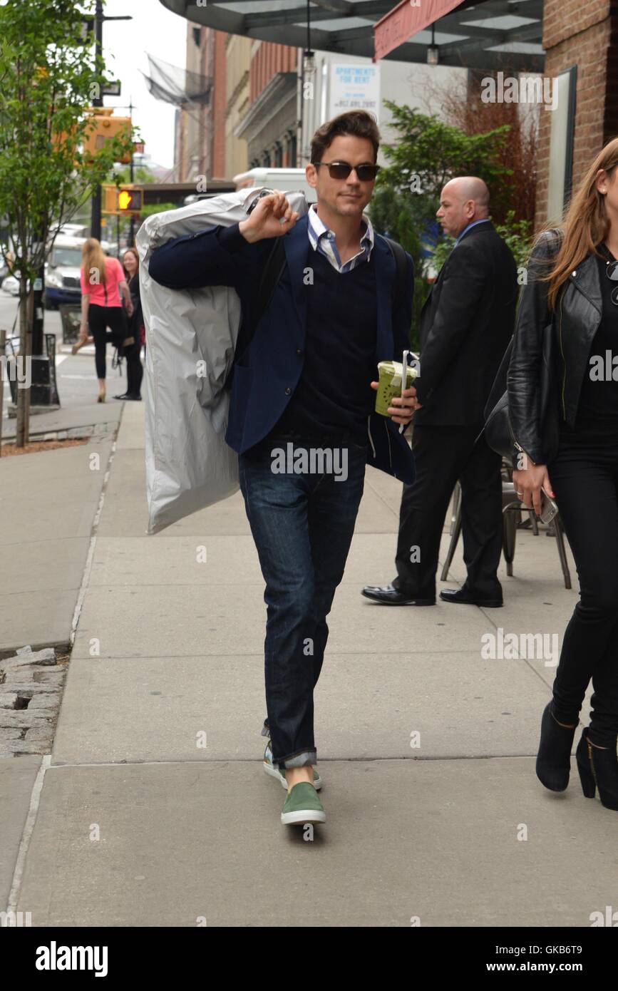 Matt Bomer spotted wearing a pinstripe suit in Tribeca Featuring: Matt ...