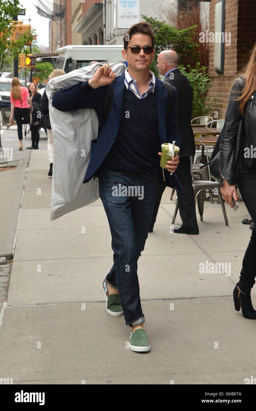 Matt Bomer spotted wearing a pinstripe suit in Tribeca Featuring: Matt ...